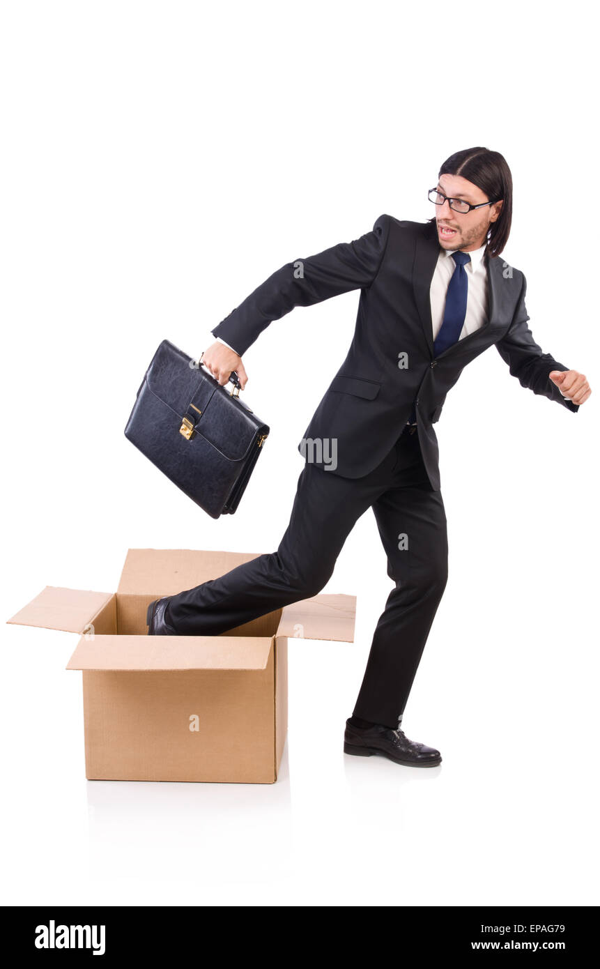Man in thinking out of the box concept Stock Photo - Alamy