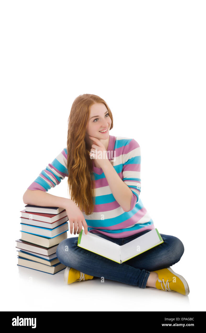 Young student with books isolated on white Stock Photo - Alamy