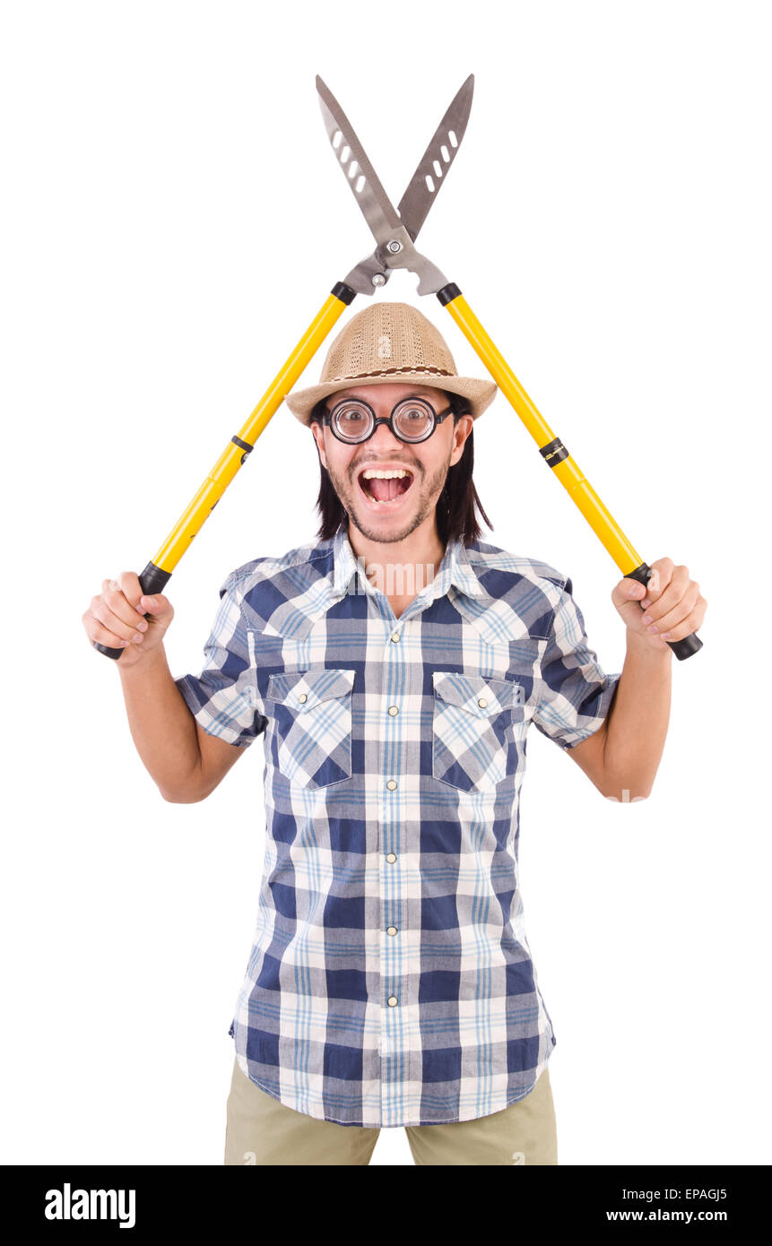 Boy trimming plant with shears hi-res stock photography and images - Alamy