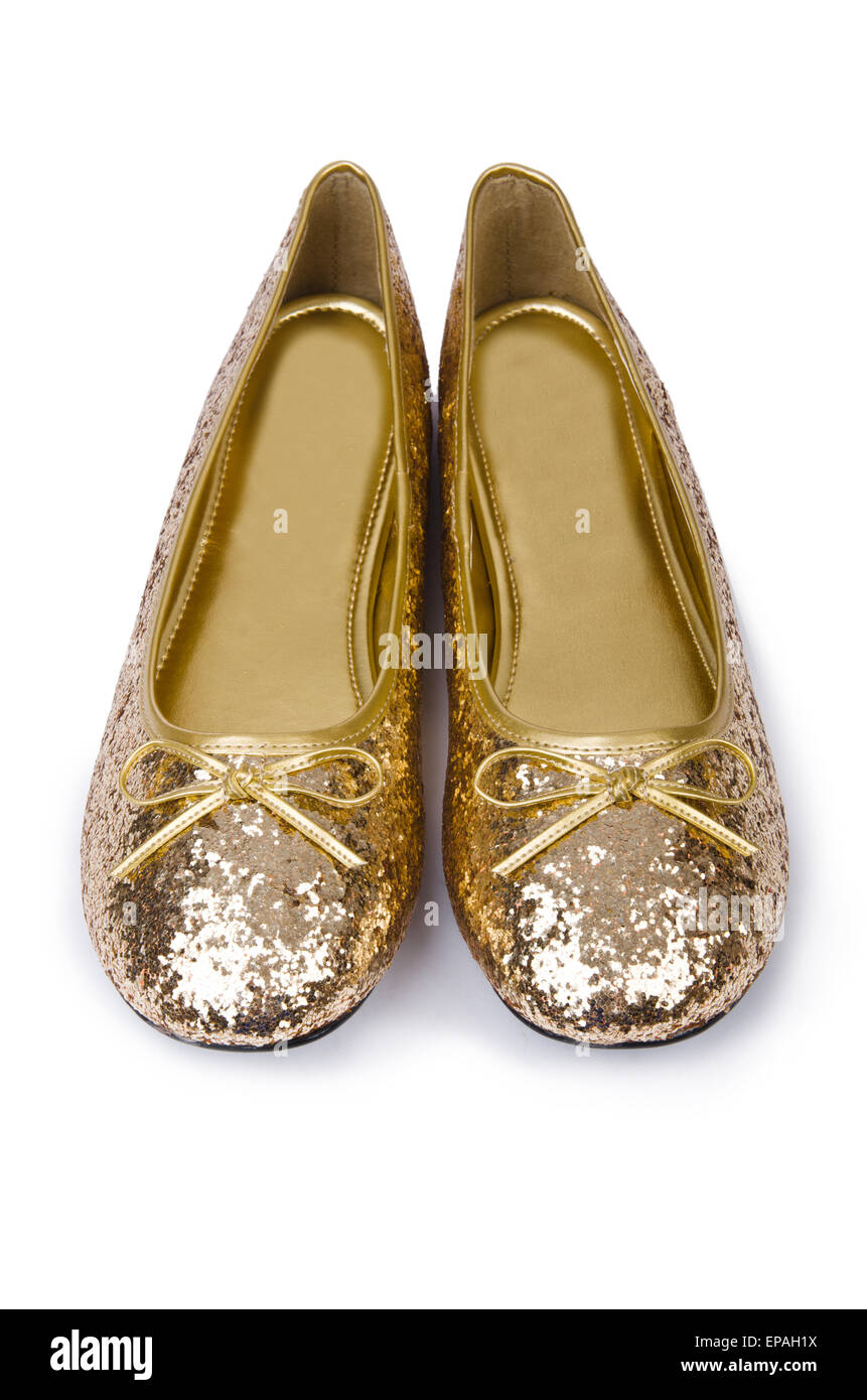 Golden ballet shoes isolated on white Stock Photo - Alamy