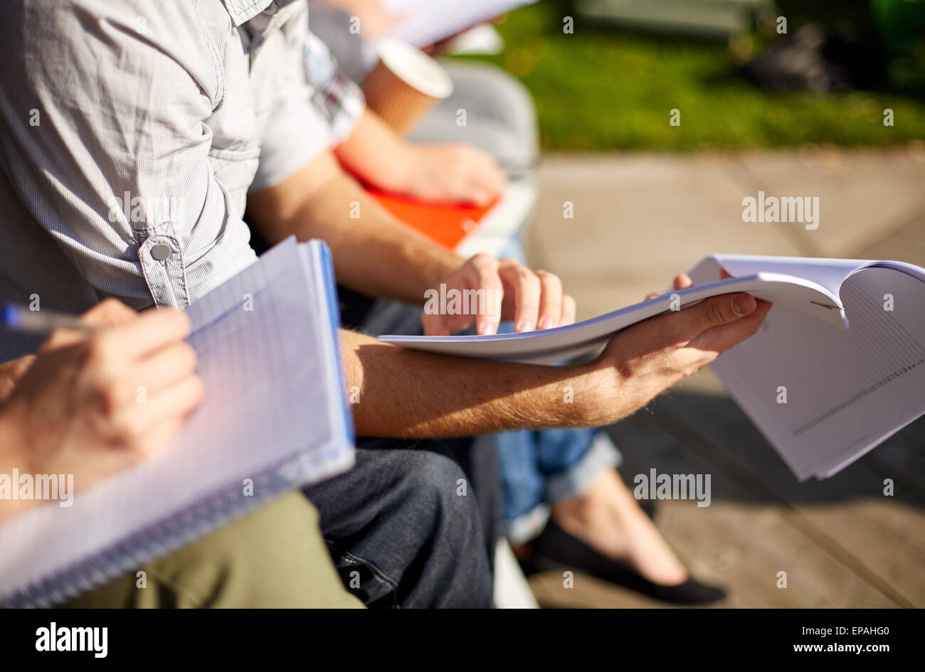 close up of students with notebooks at campus Stock Photo - Alamy