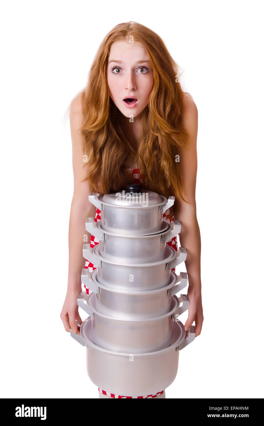 Young woman cook isolated on white Stock Photo - Alamy