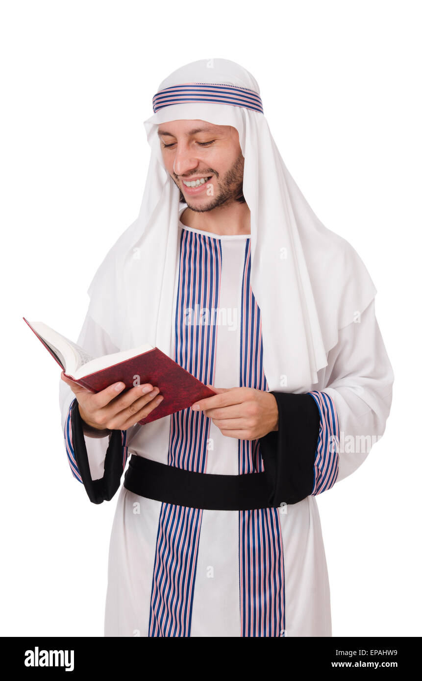 Arab man with book isolated on white Stock Photo - Alamy