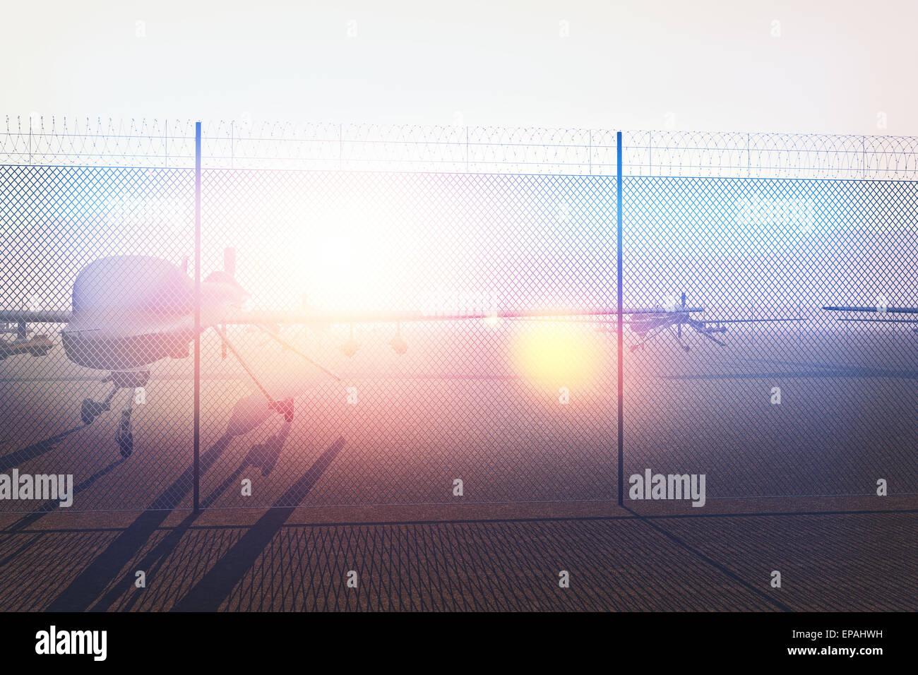 Military Predator Type UAV Drone Base in the Sunset Sunrise Stock Photo ...