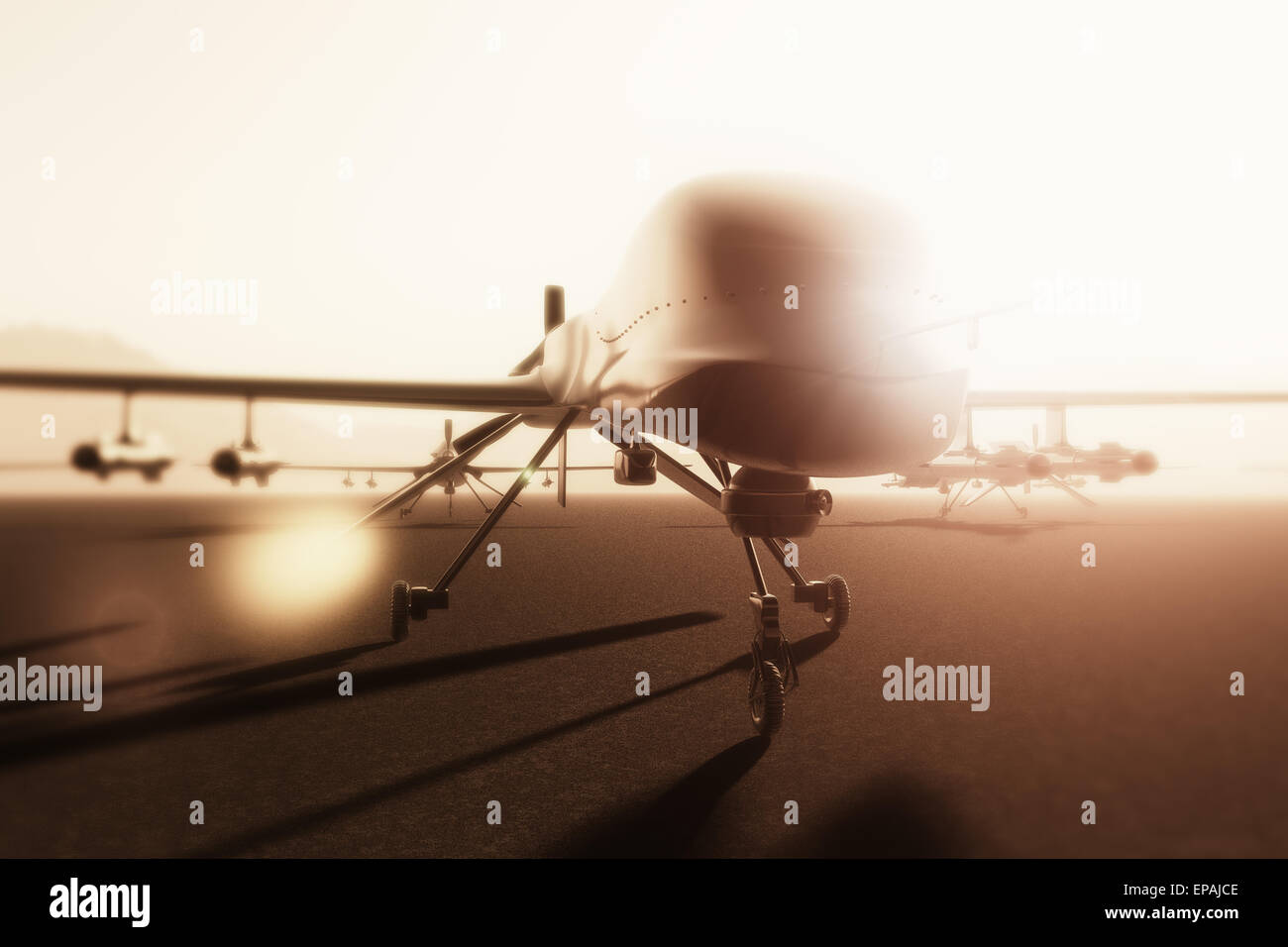 Military Predator Type UAV Drone Base in the Sunset Sunrise Stock Photo ...