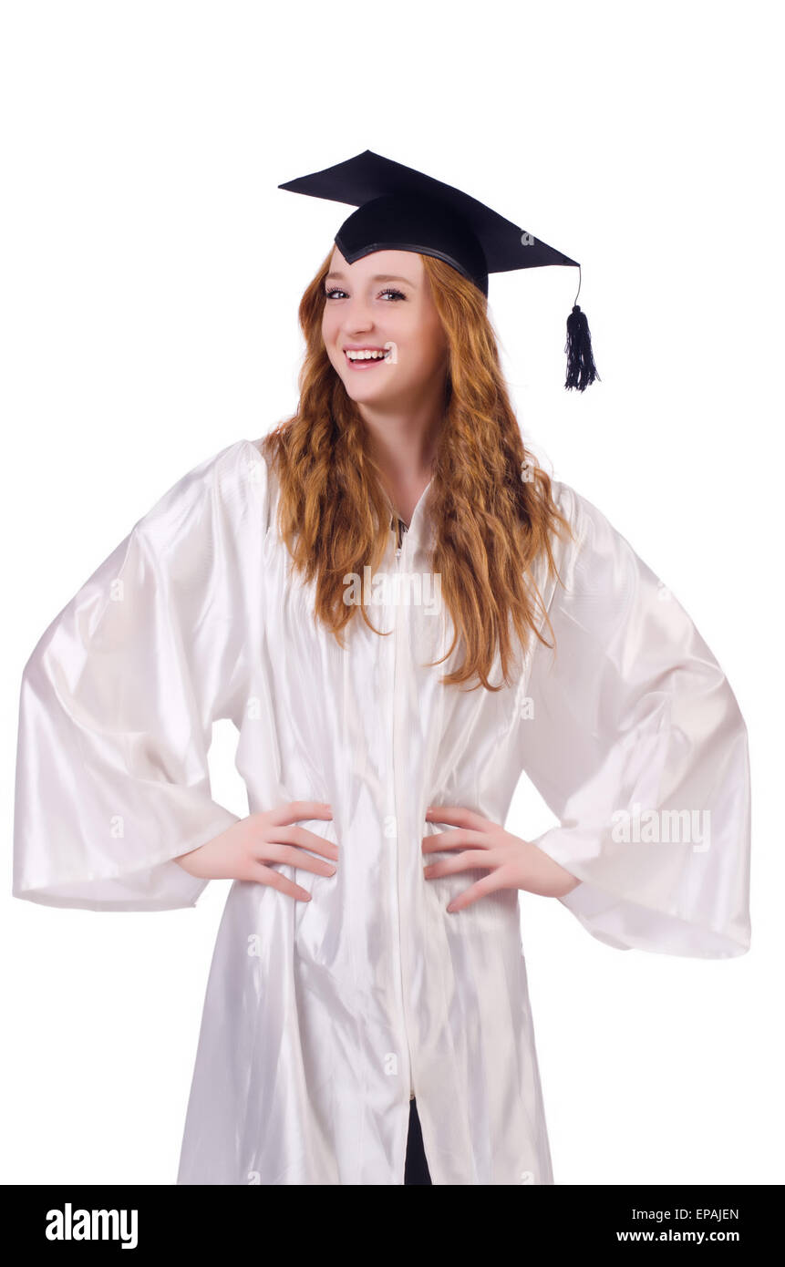 Graduate girl isolated on white Stock Photo - Alamy