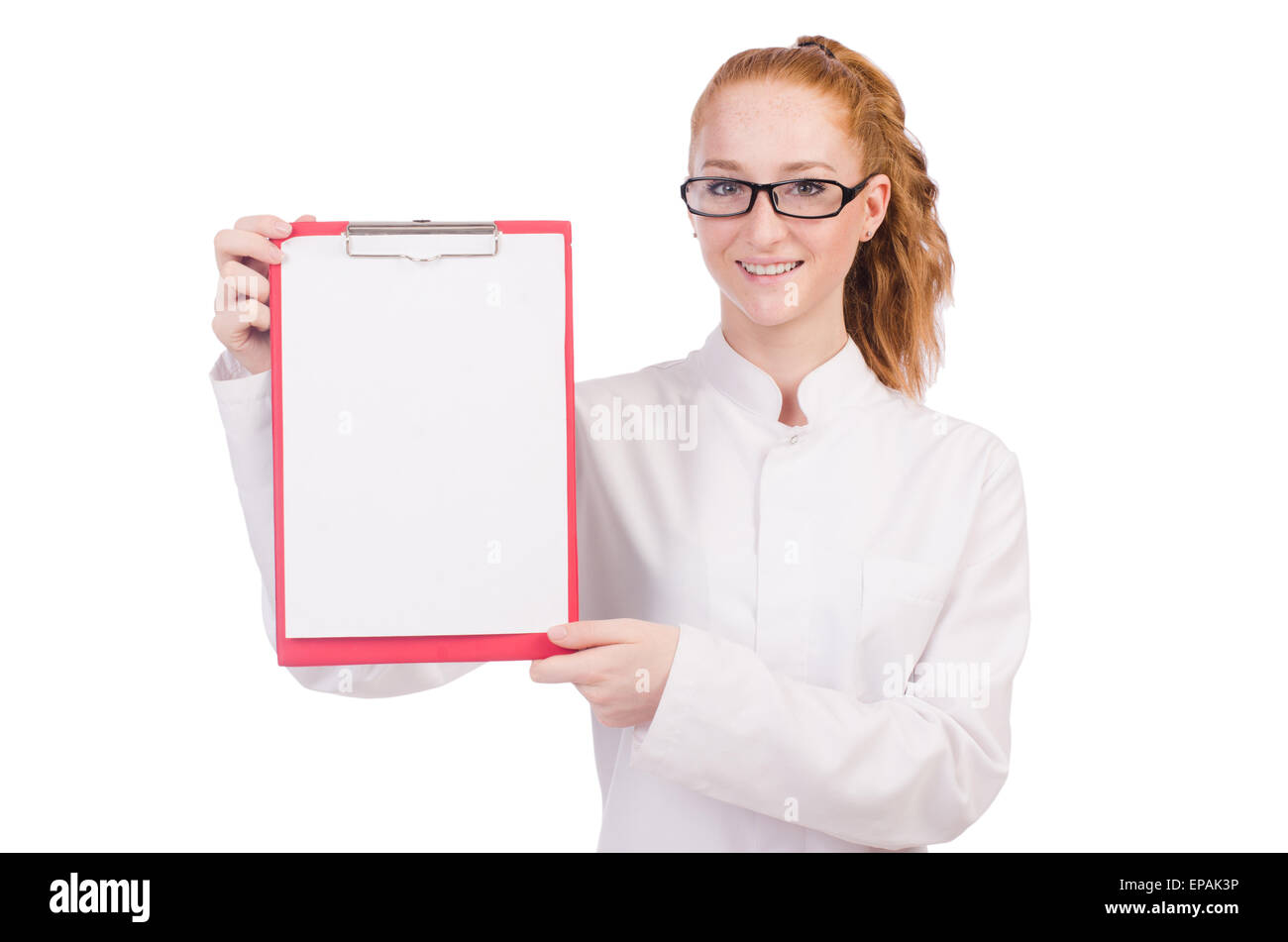 Young medical student with binder isolated on white Stock Photo - Alamy