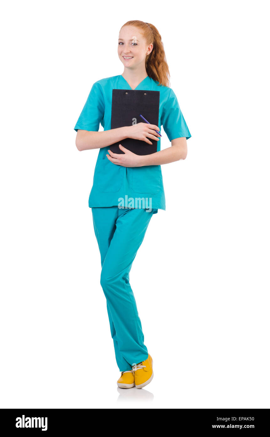 Woman-doctor with binder isolated on white Stock Photo - Alamy