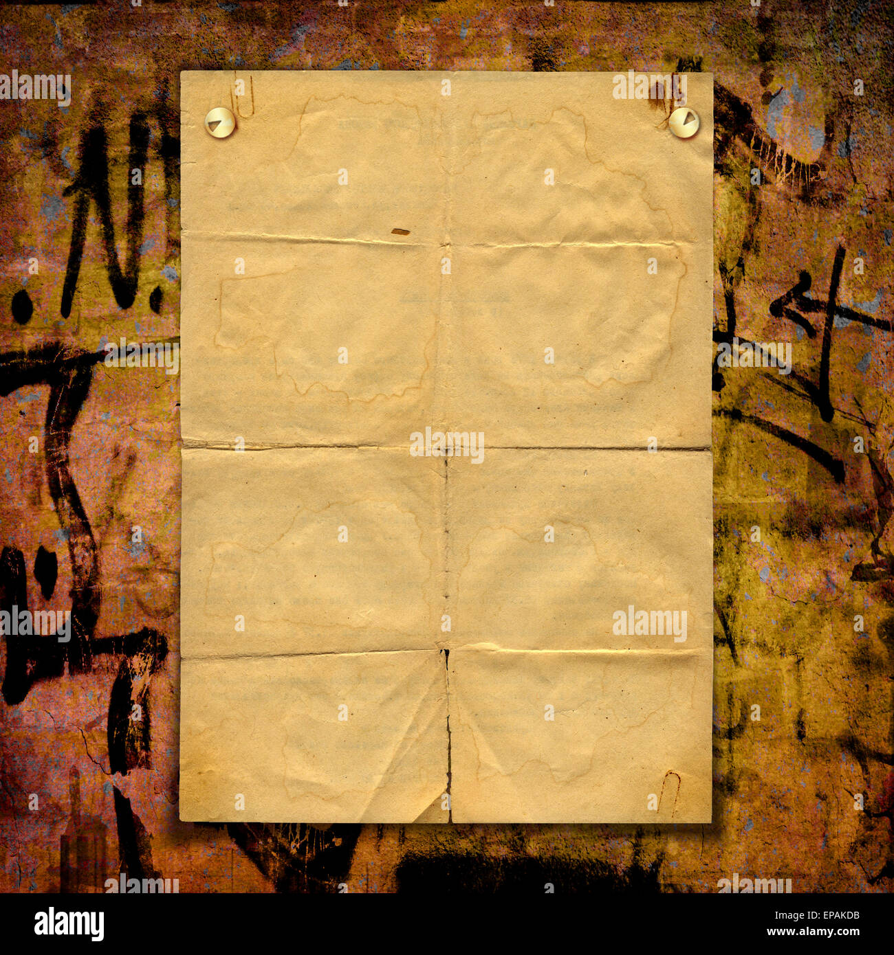 Concrete wall with graffiti and a sheet of paper for notice Stock Photo ...