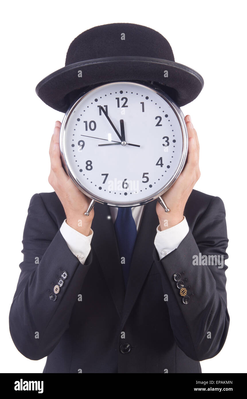 Businessman with clock isolated on white Stock Photo - Alamy