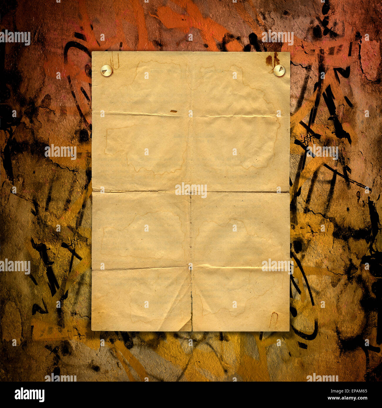 Concrete wall with graffiti and a sheet of paper for notice Stock Photo ...