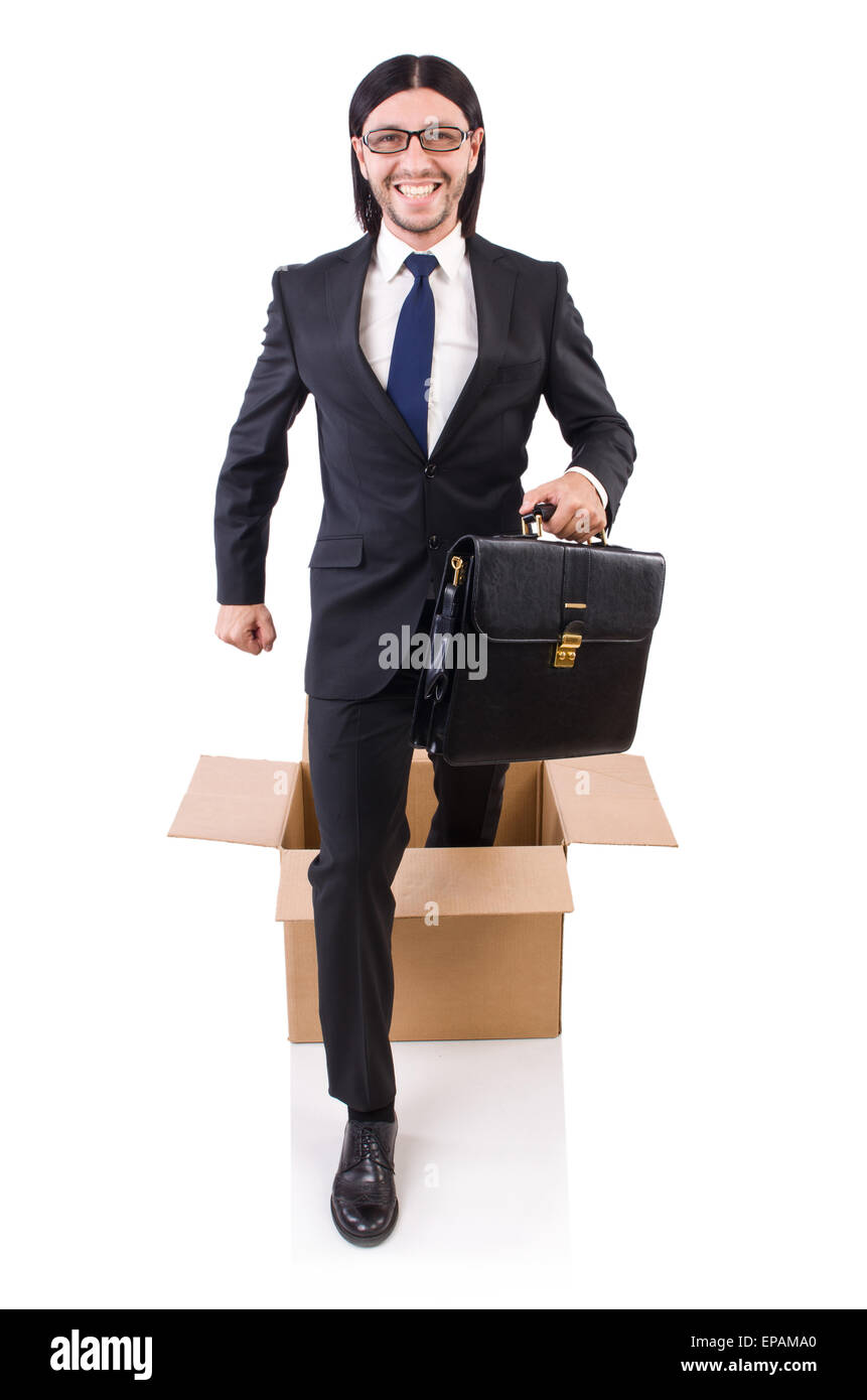 Man in thinking out of the box concept Stock Photo - Alamy