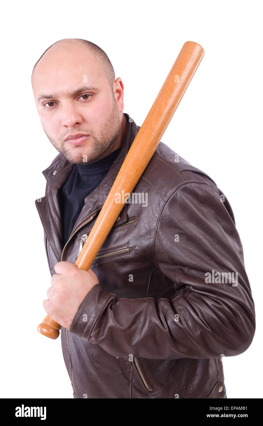 Violent man with baseball bat on white Stock Photo - Alamy