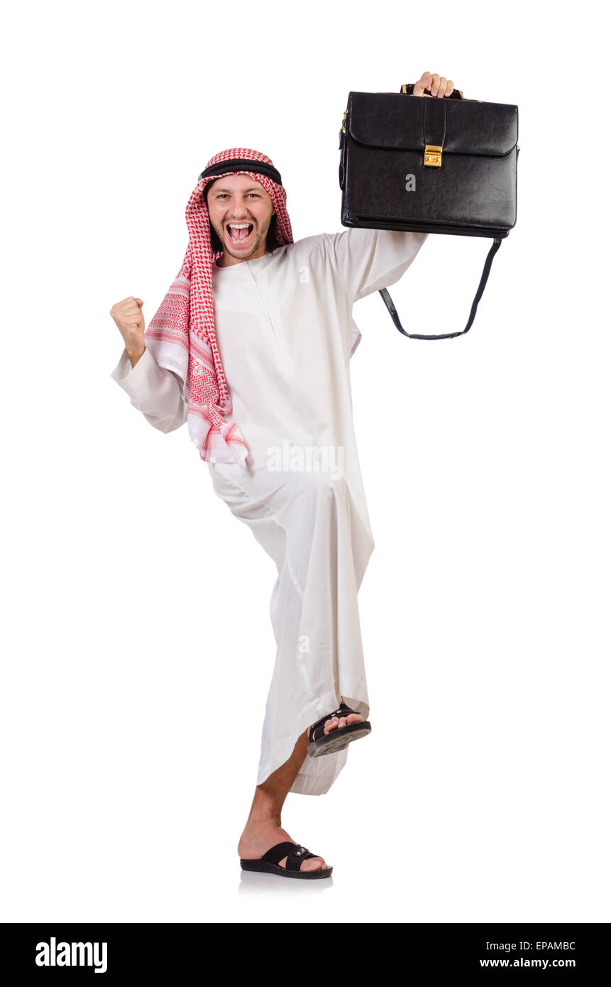 Arab man with briefcase isolated on white Stock Photo - Alamy