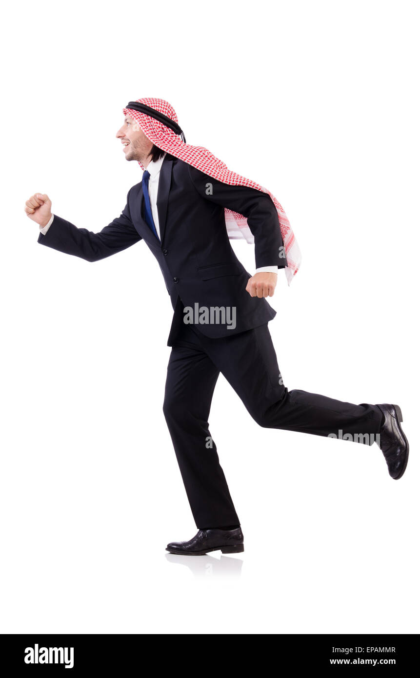 Running arab man isolated on white Stock Photo - Alamy