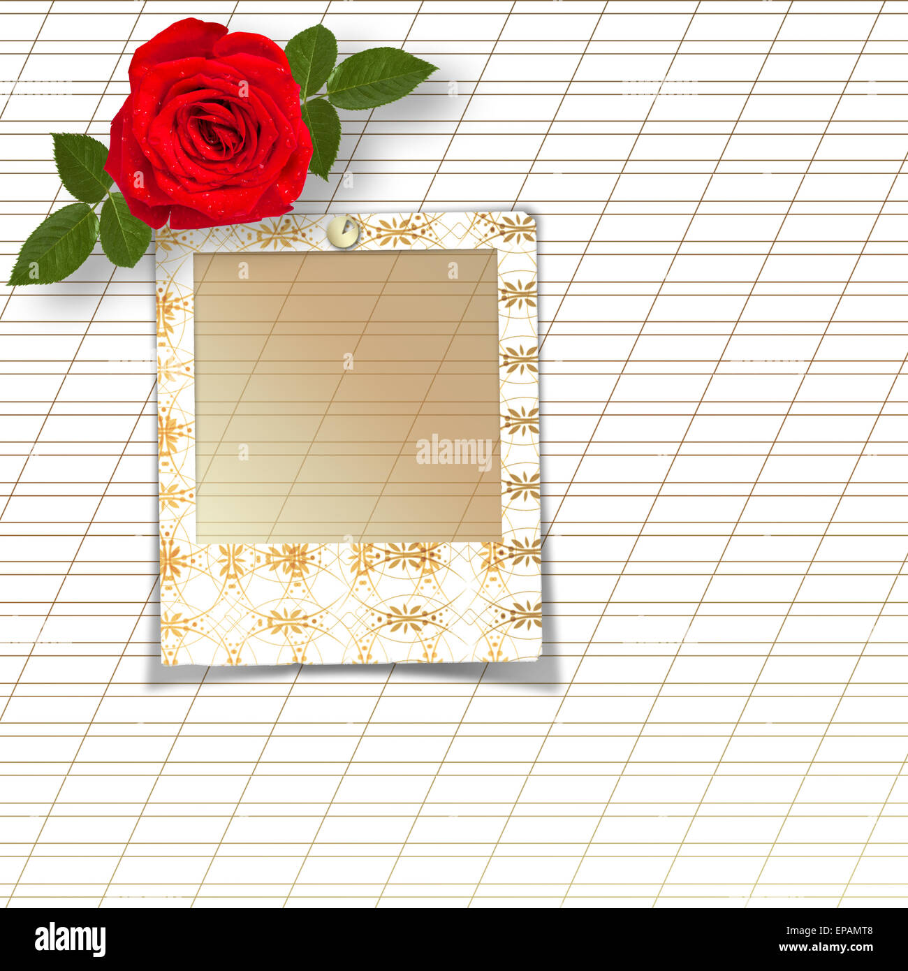 Bouquet of beautiful red roses with the invitation or congratulation on ...