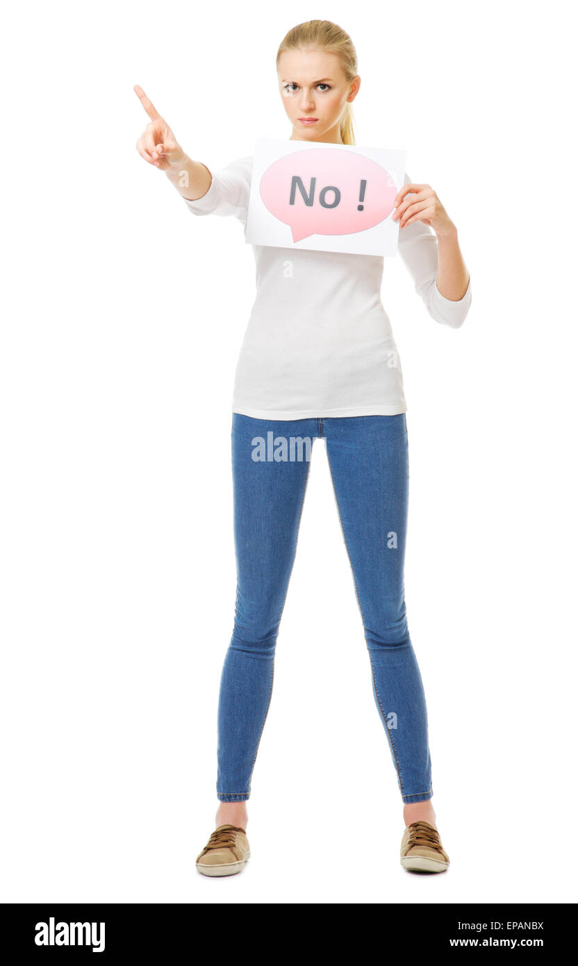 Young girl with No banner isolated Stock Photo - Alamy