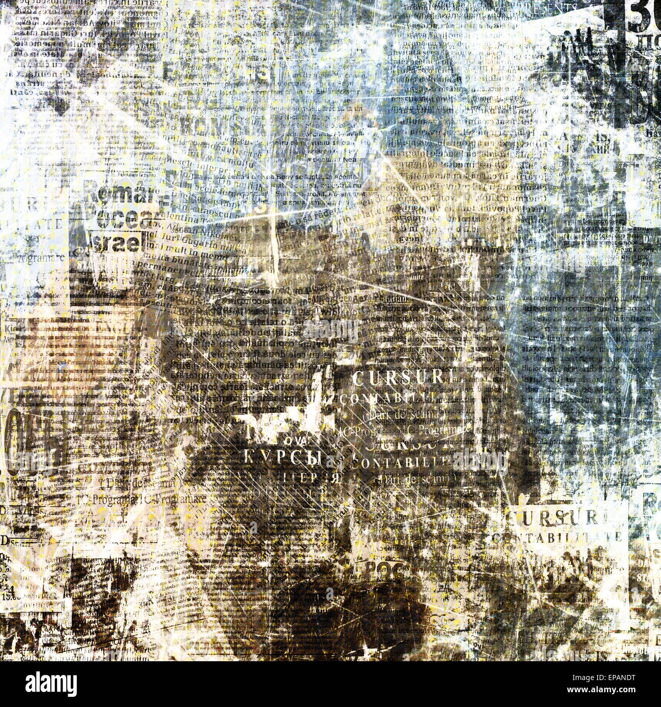 Grunge abstract newspaper background for design with old torn posters ...
