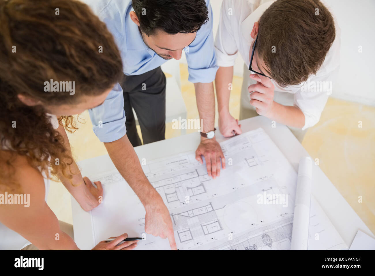 Business people studying blueprint Stock Photo - Alamy