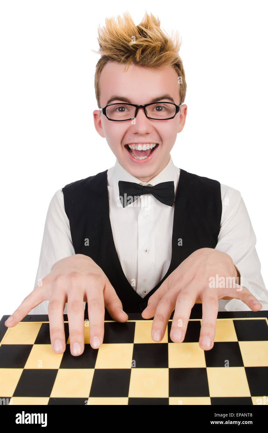 Funny chess player isolated on white Stock Photo - Alamy
