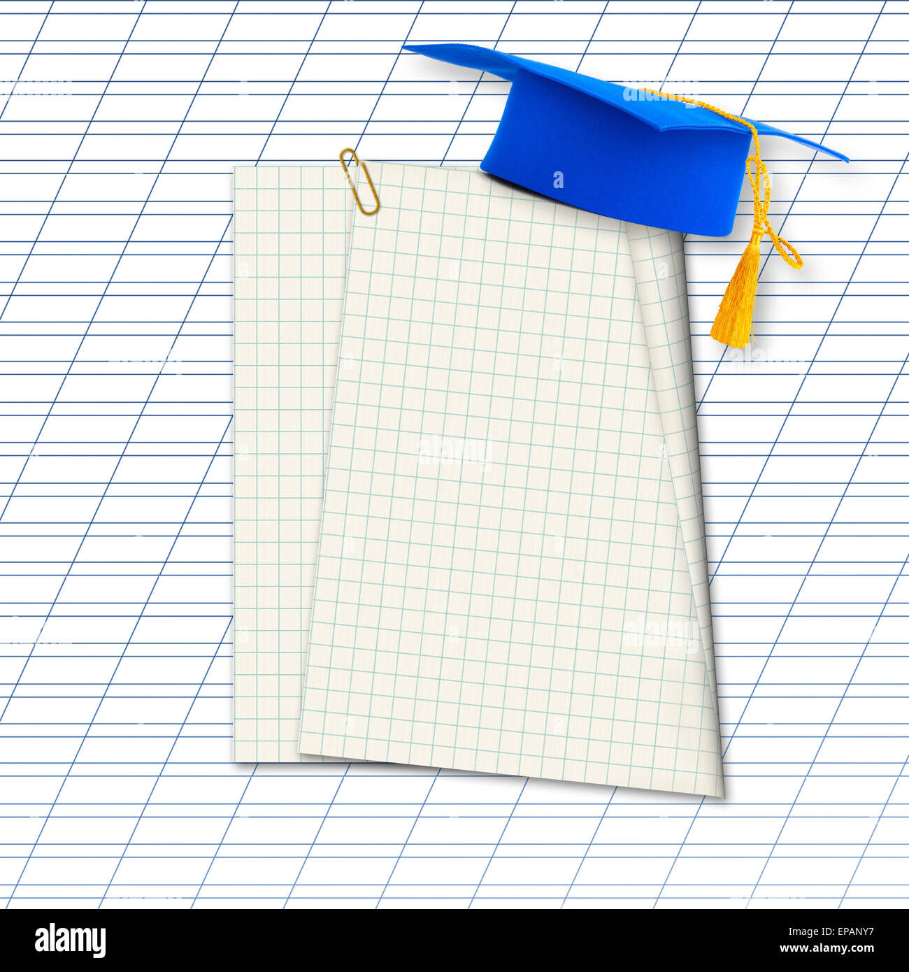 Mortar board or graduation cap with paper leaf on the background ...