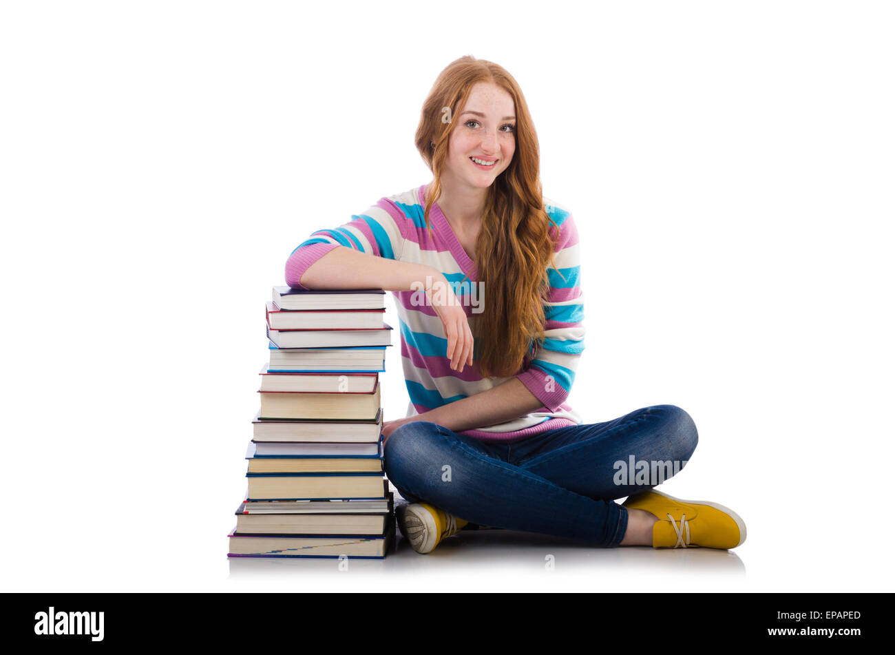 Young student with books isolated on white Stock Photo - Alamy