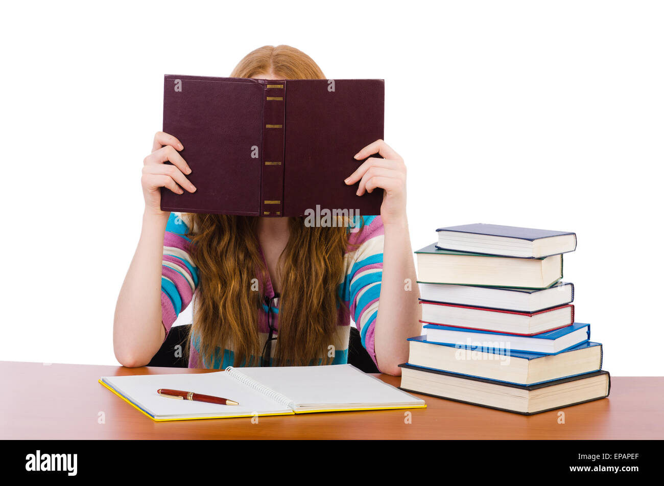 Young student with books isolated on white Stock Photo - Alamy