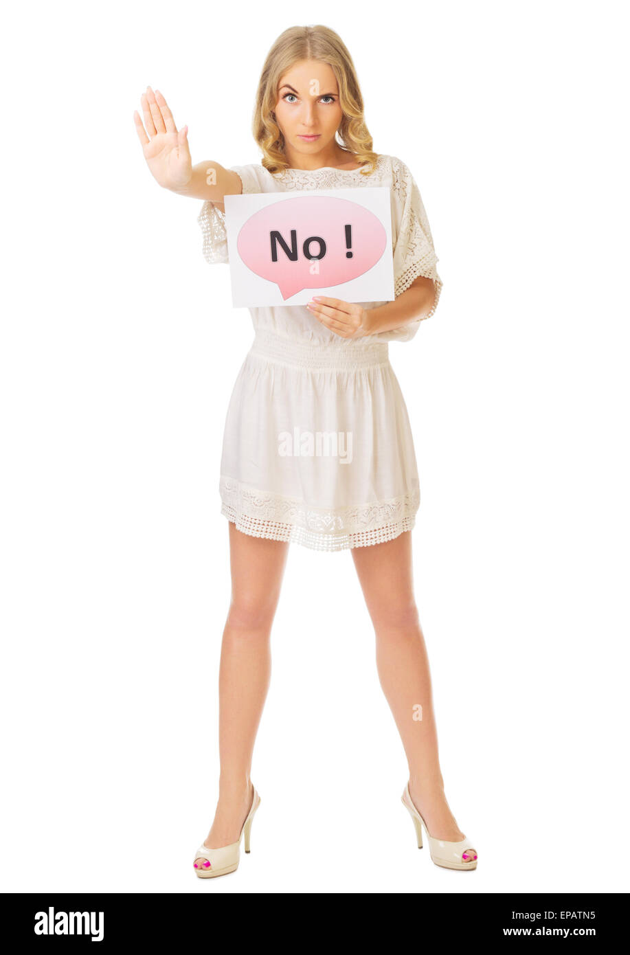 Young girl with No banner isolated Stock Photo - Alamy