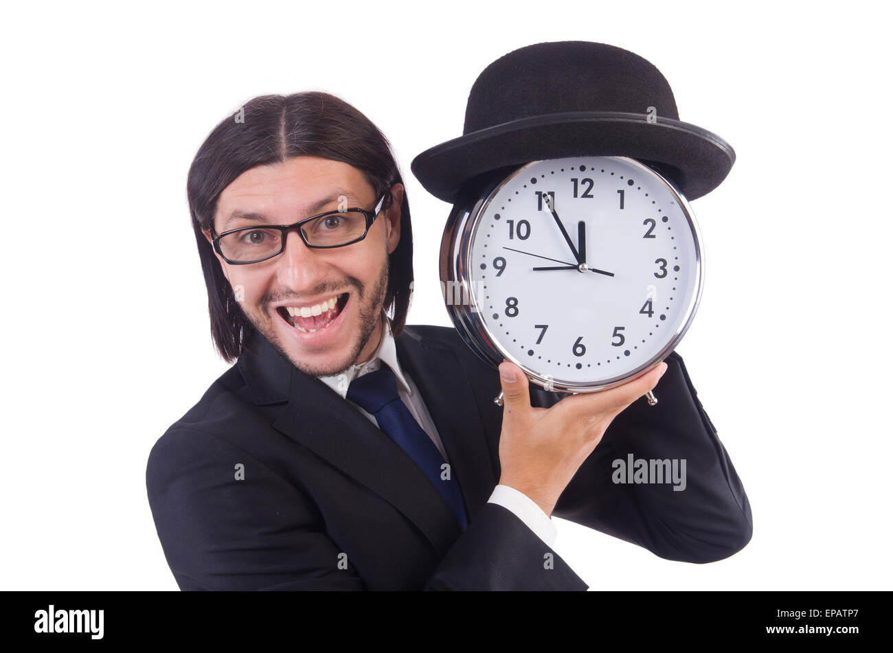 Businessman with clock isolated on white Stock Photo - Alamy