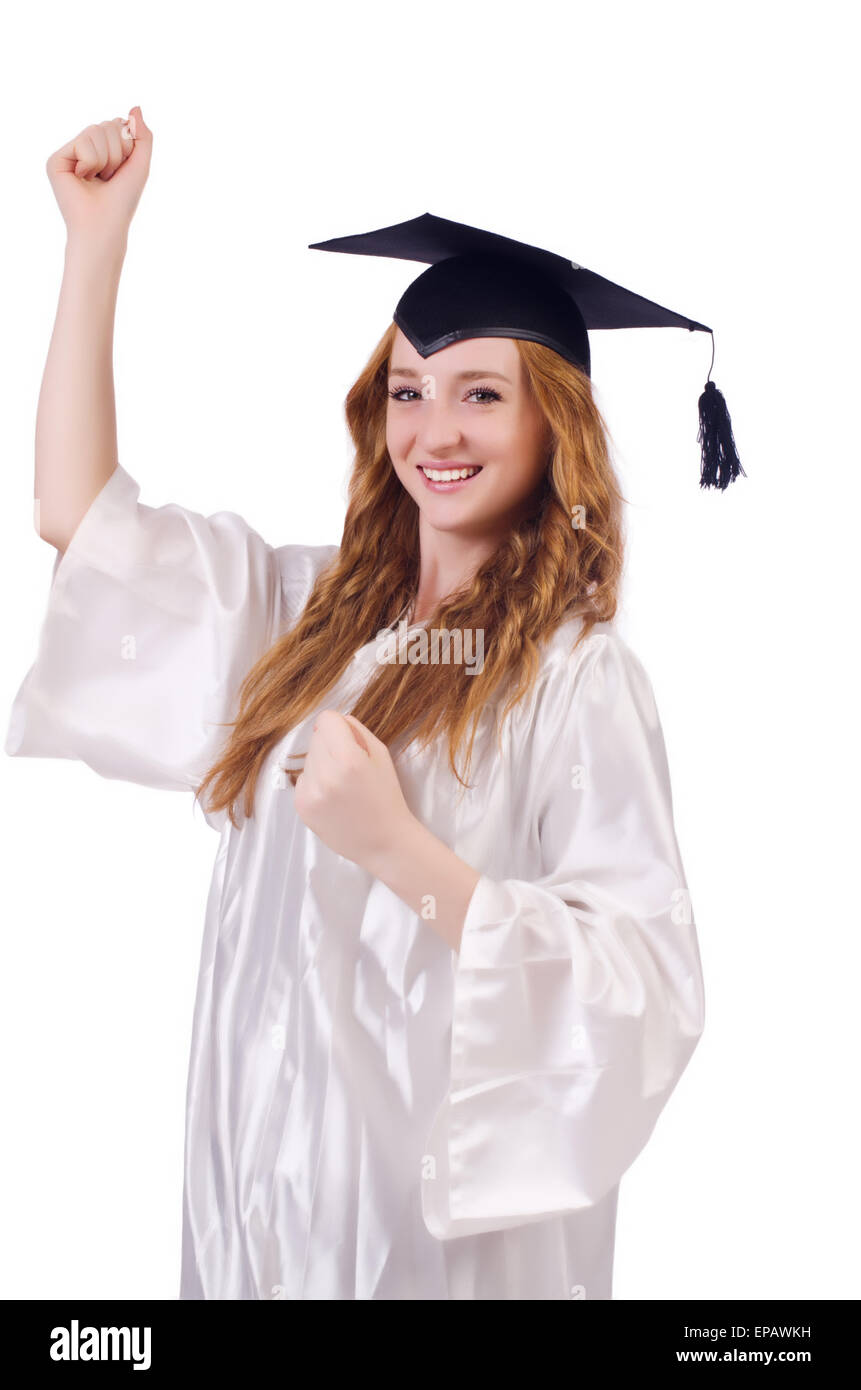 Graduate girl isolated on white Stock Photo - Alamy