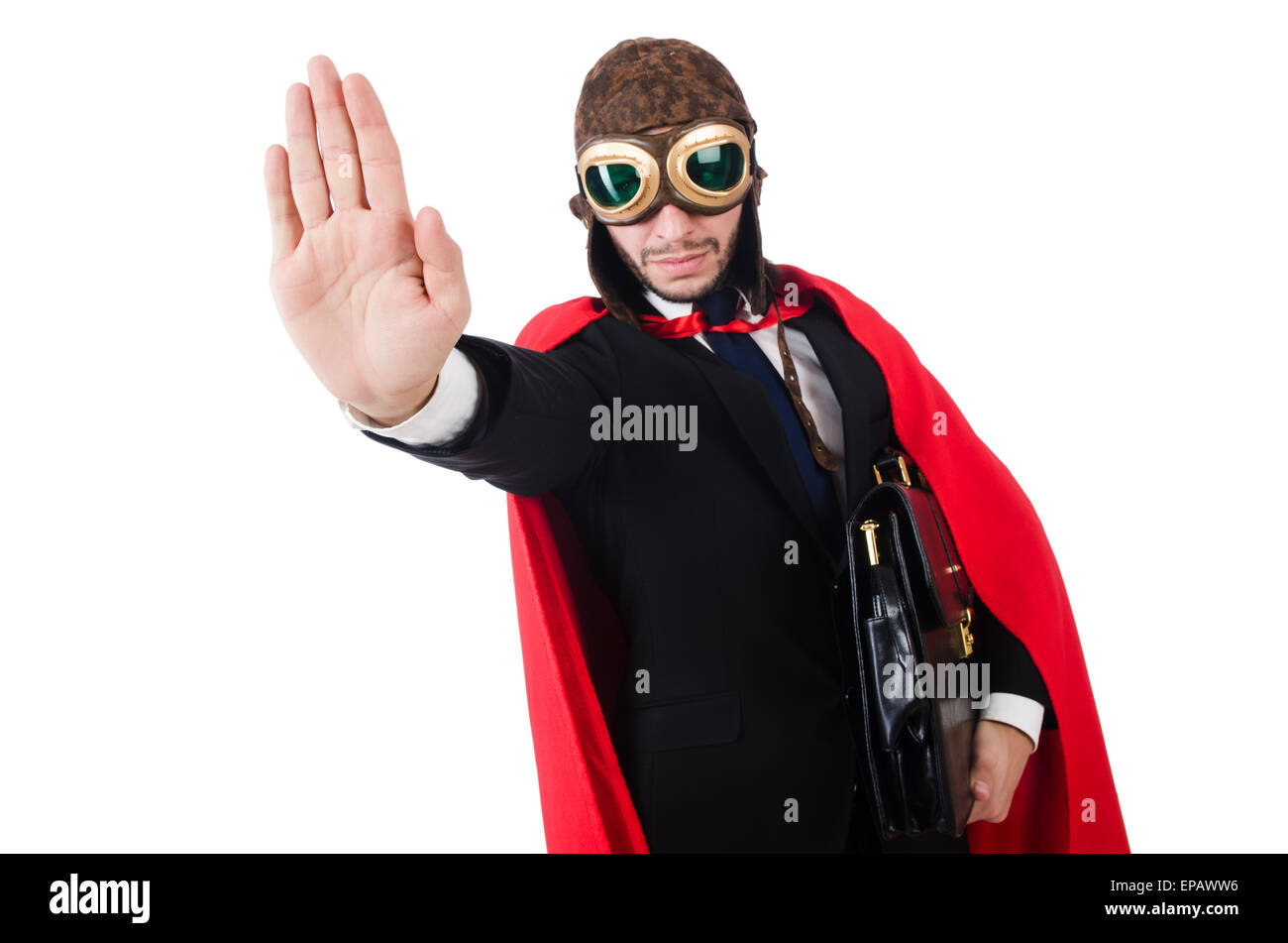 Man in red cover isolated on white Stock Photo - Alamy