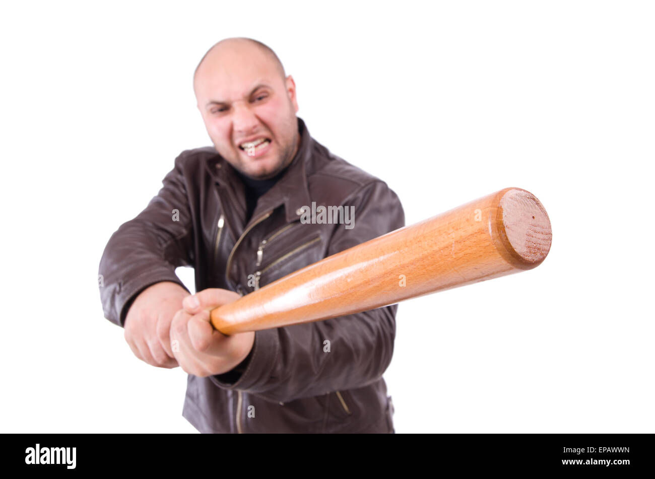 Violent man with baseball bat on white Stock Photo - Alamy