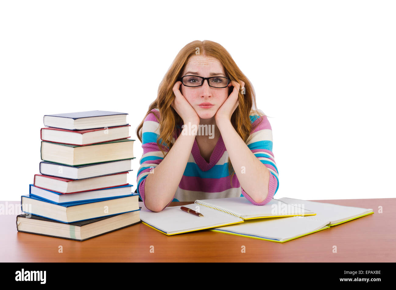 Young student with books isolated on white Stock Photo - Alamy