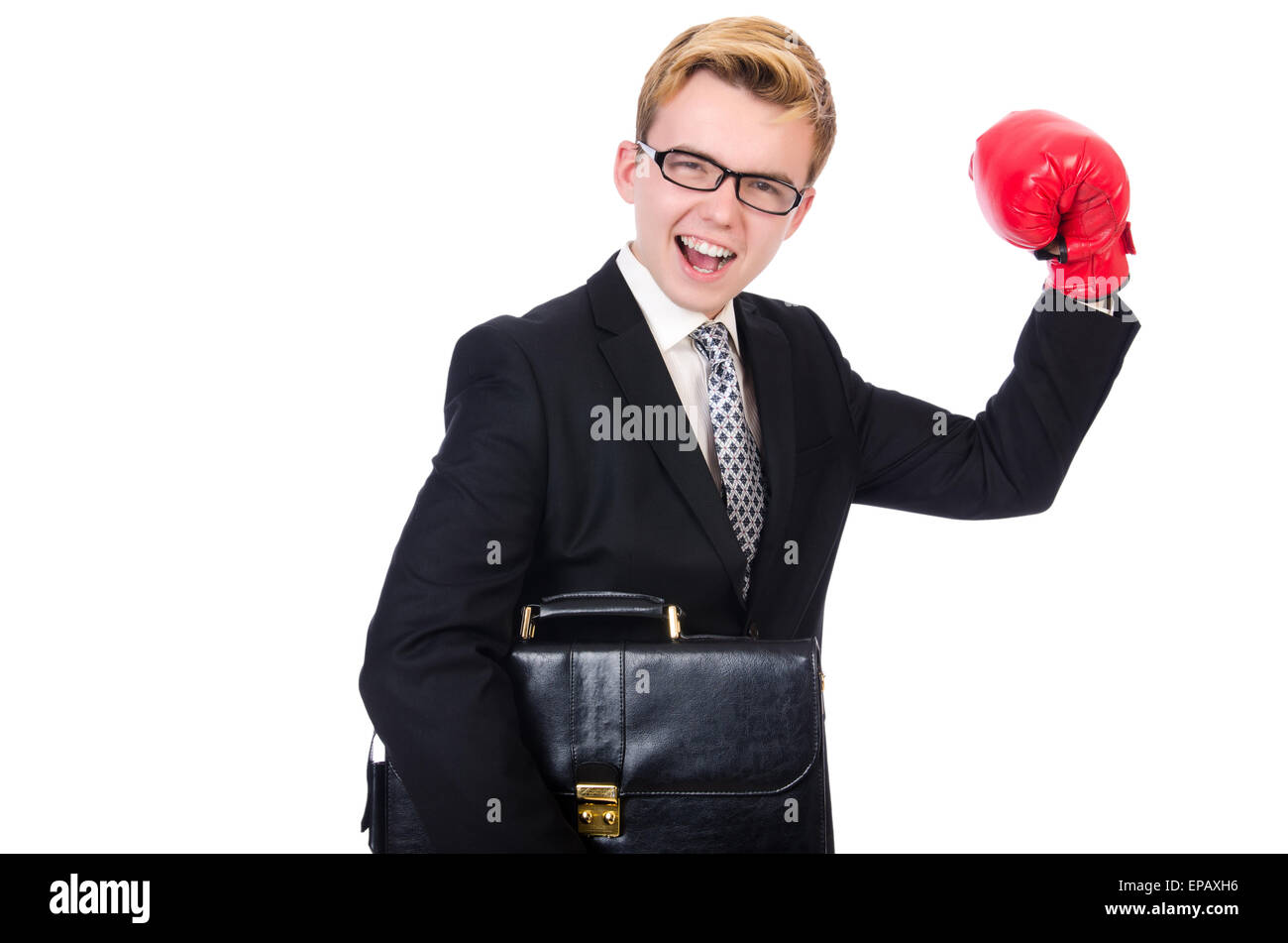 Young businessman boxer isolated on white Stock Photo - Alamy