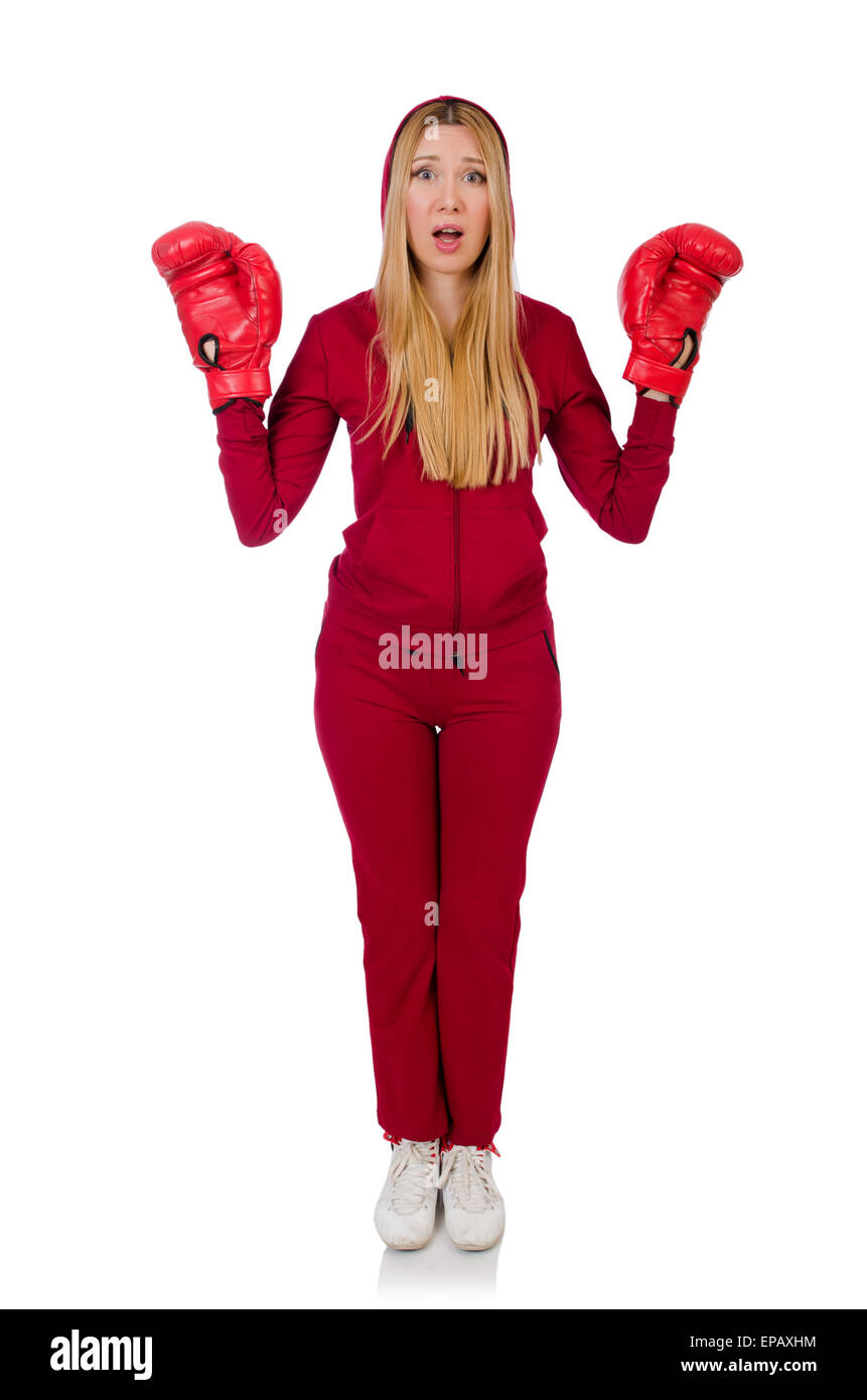 Woman boxer isolated on the white Stock Photo - Alamy