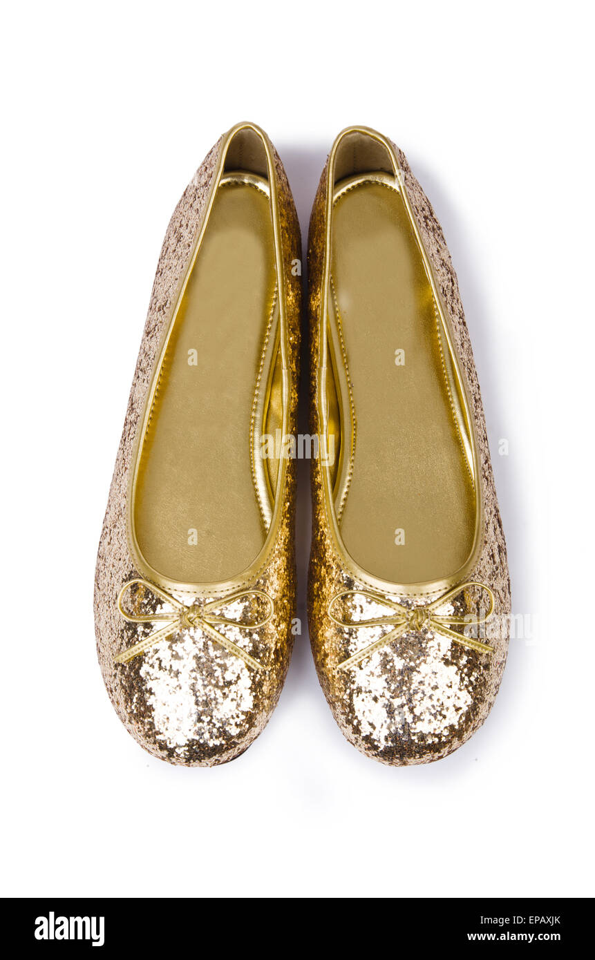 Golden ballet shoes isolated on white Stock Photo - Alamy