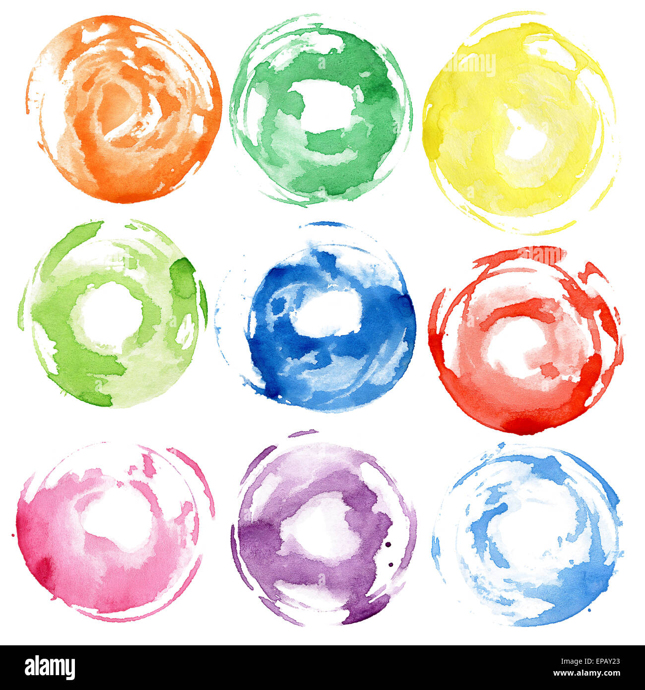 Watercolor hand painted circle shape design elements Stock Photo - Alamy