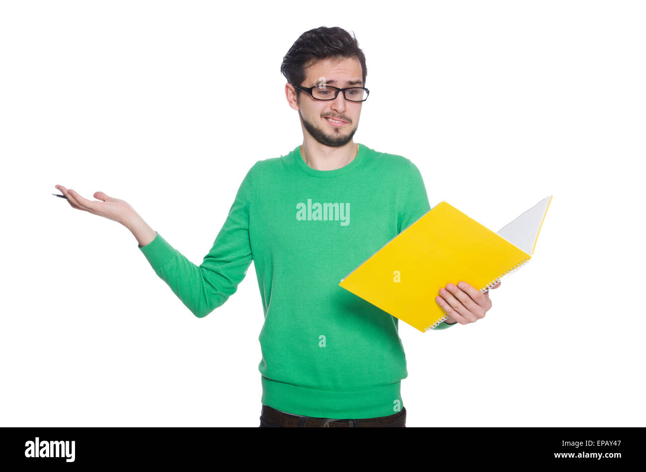 Young student with book on white Stock Photo - Alamy