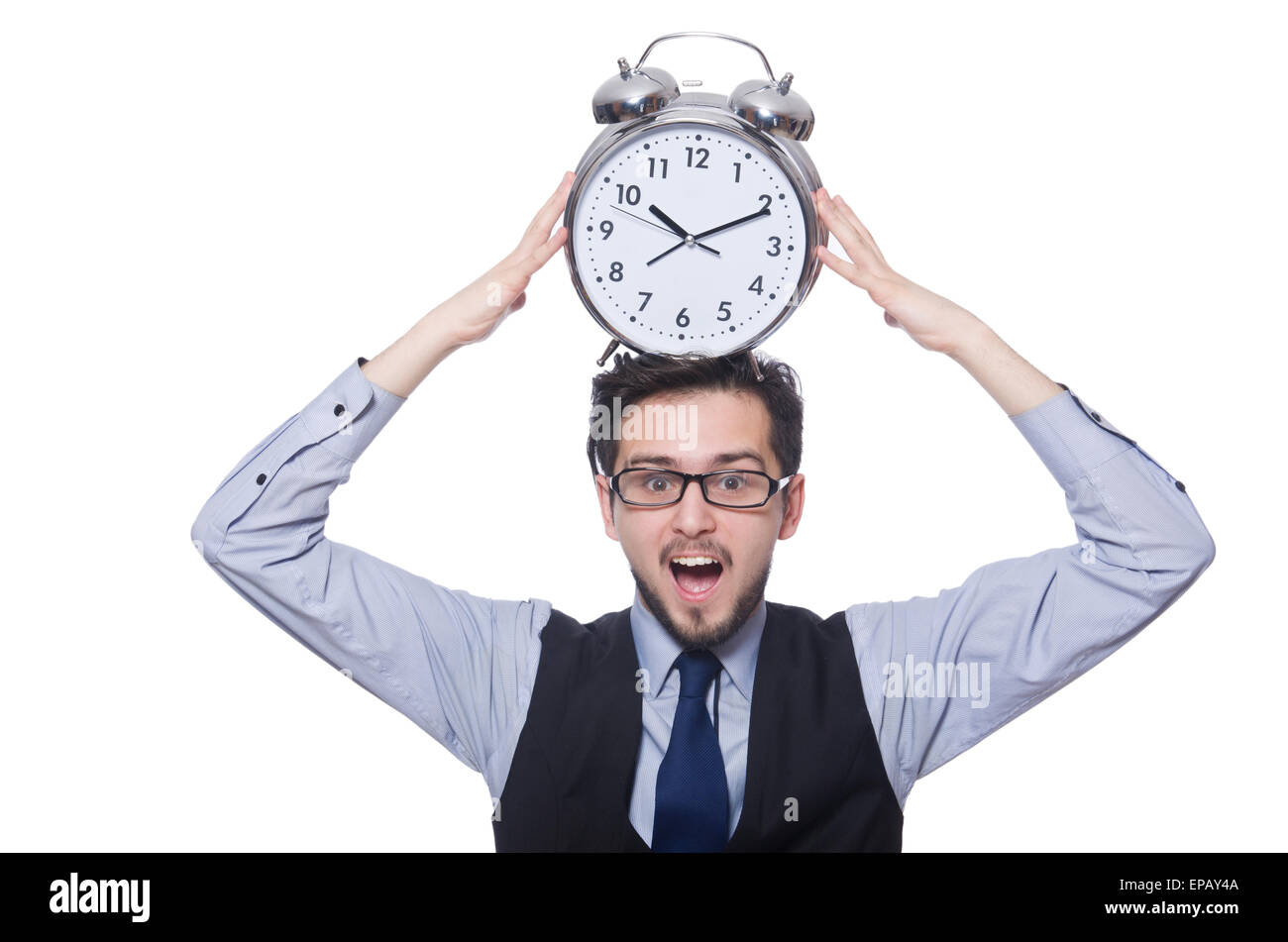 Businessman with clock isolated on white Stock Photo - Alamy