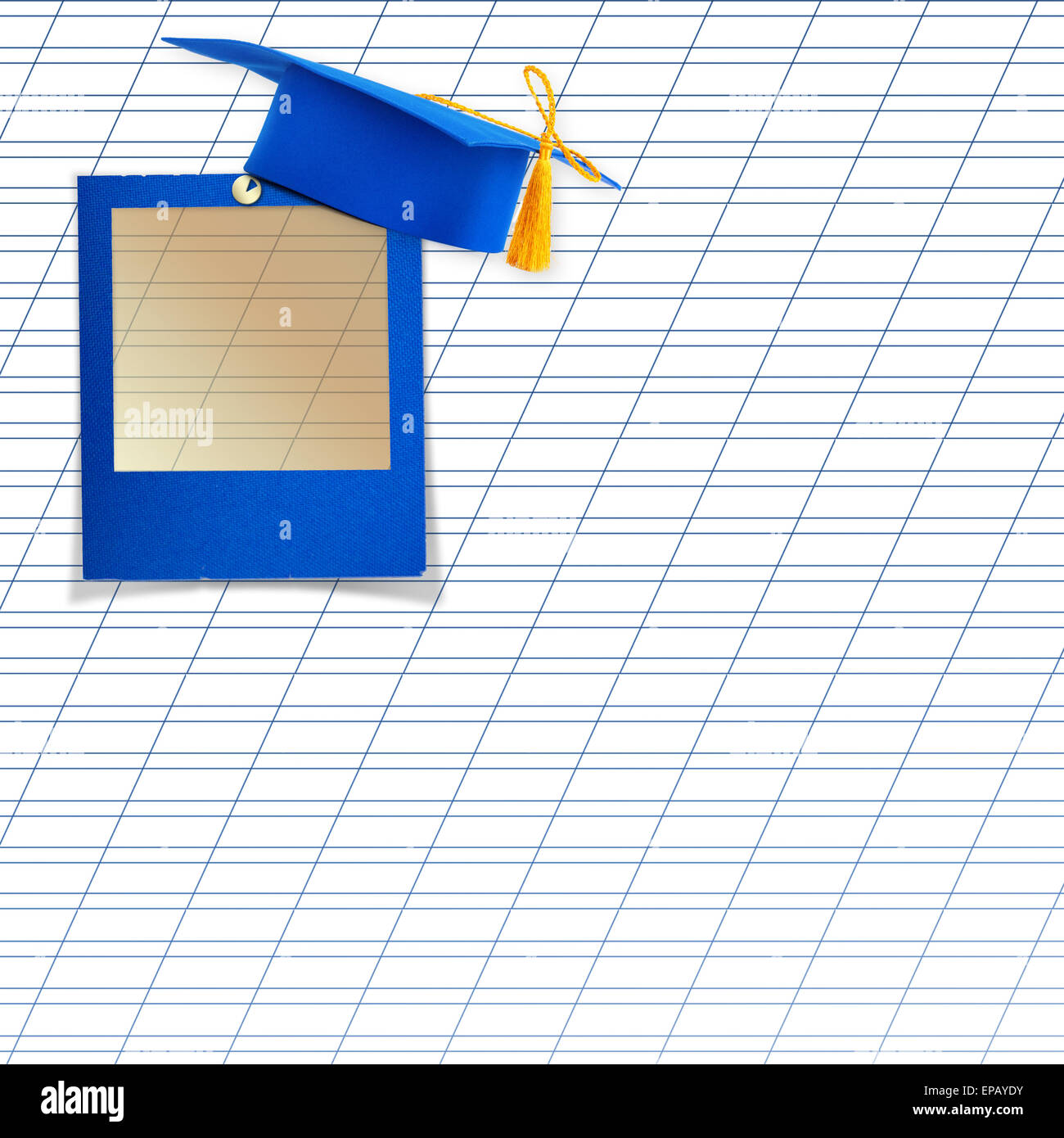 Mortar board or graduation cap with blue slide on the background ...