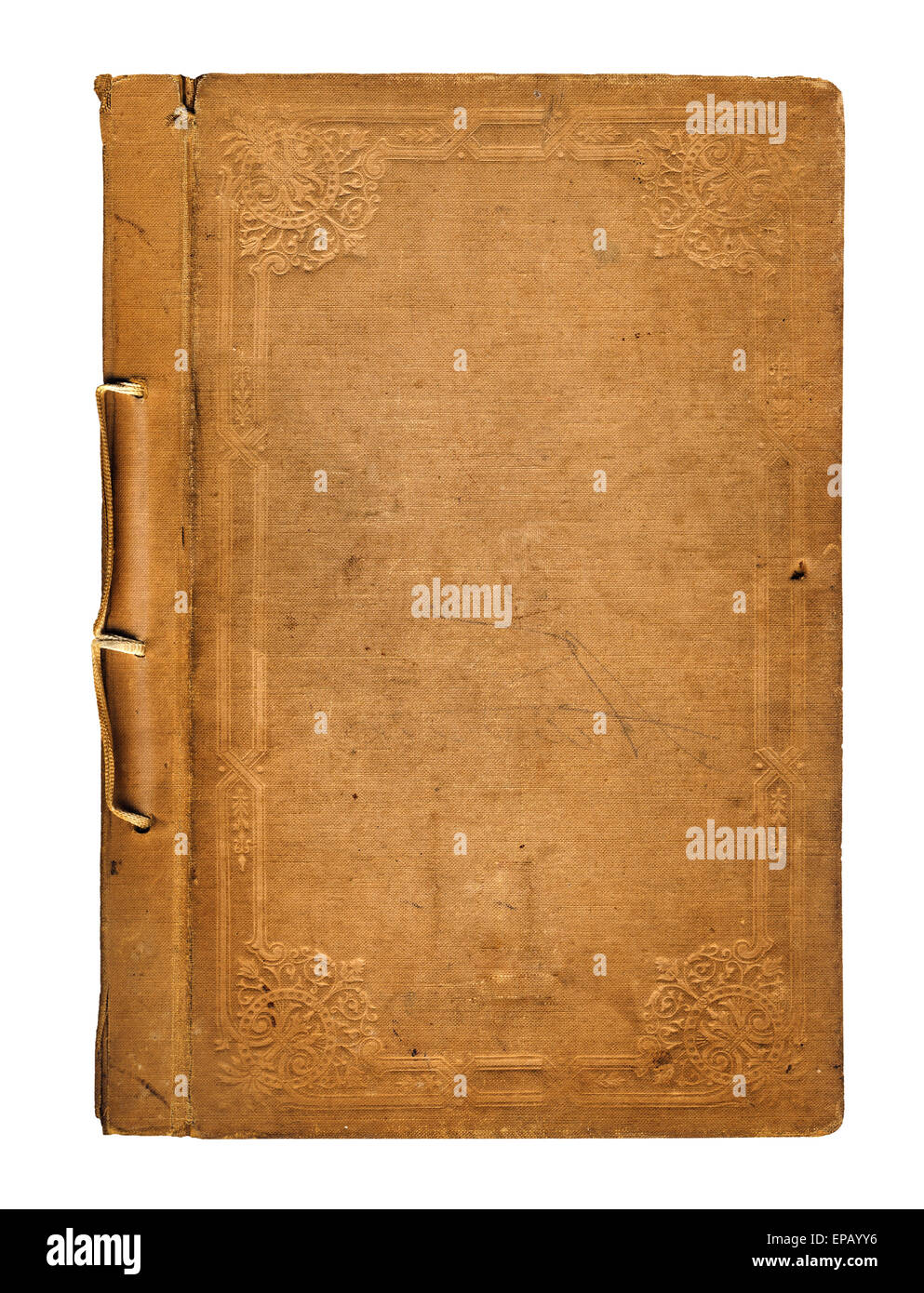 Old worn book cover with ornamental pattern isolated on white ...