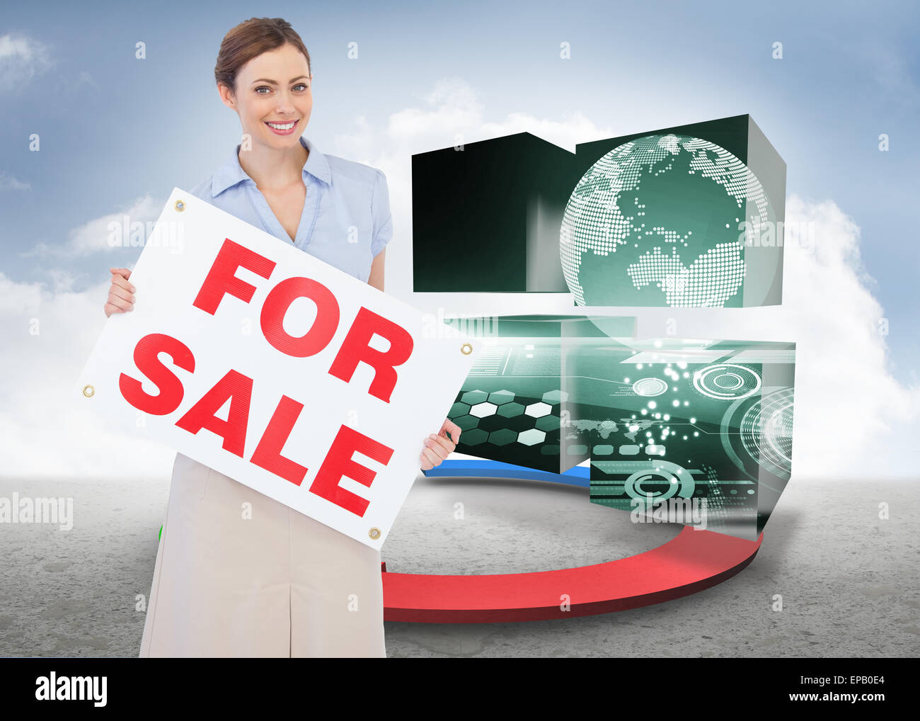 Composite image of estate agent posing with for sale sign Stock Photo ...