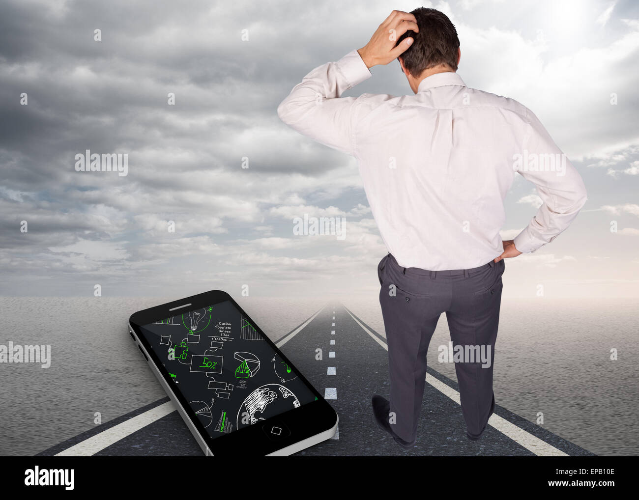 Composite image of thinking businessman scratching head Stock Photo - Alamy