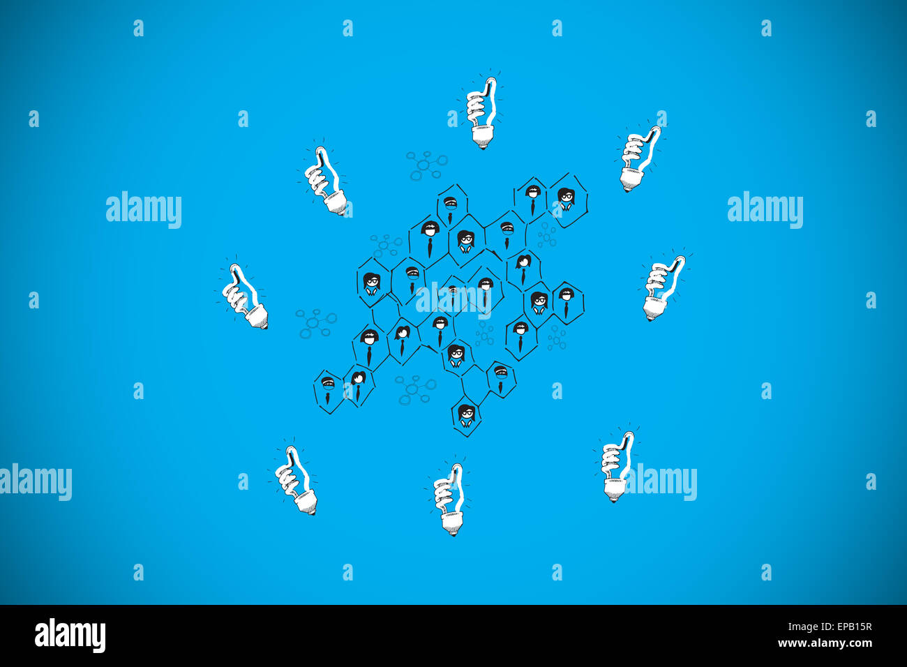 Composite image of light bulb and community doodle Stock Photo - Alamy