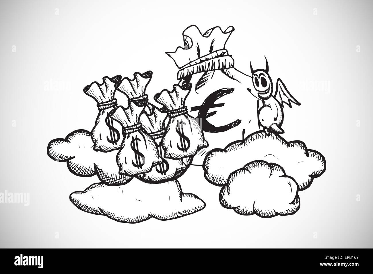 Composite image of devil with money bags doodle Stock Photo - Alamy