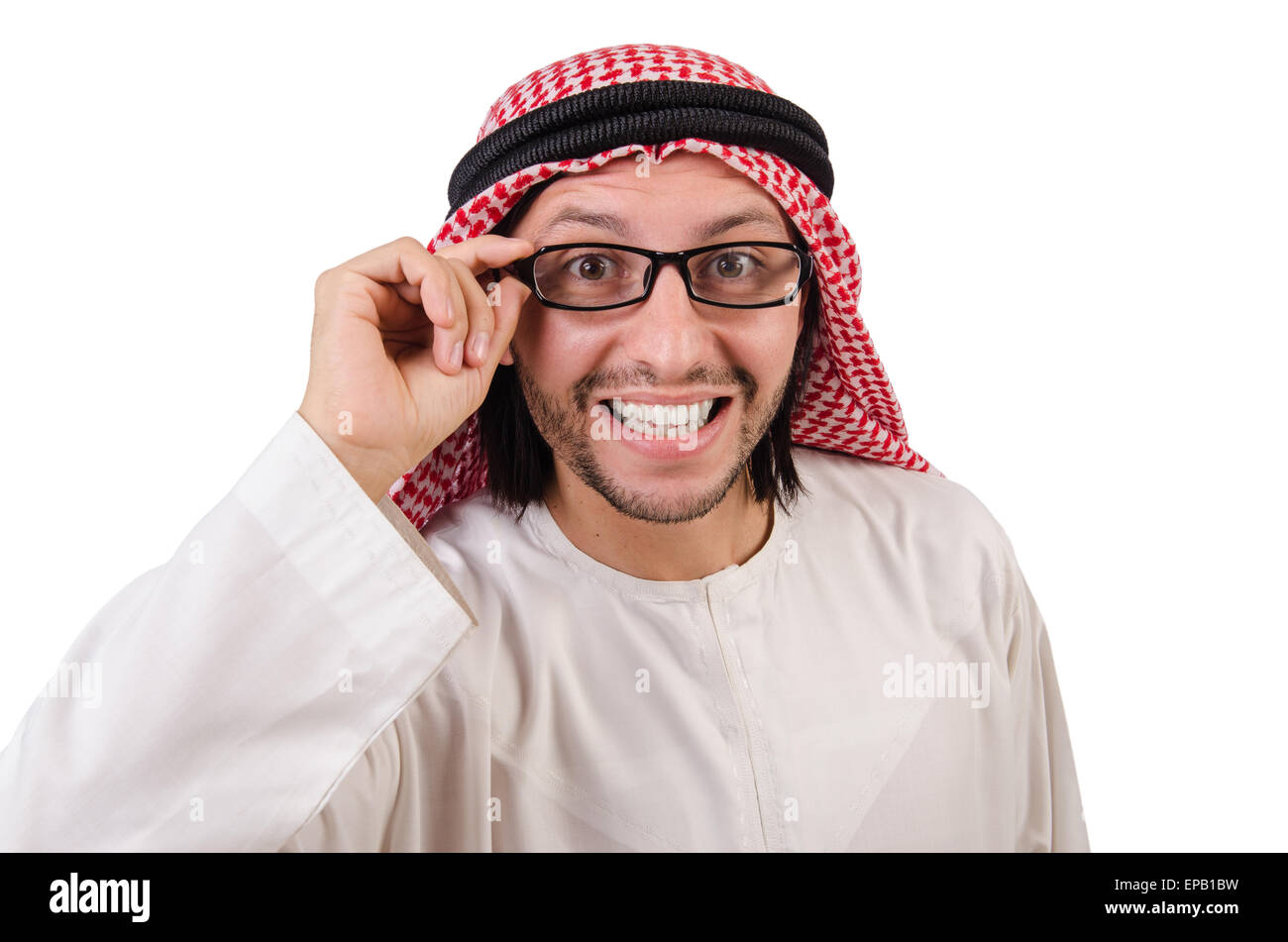 Arab man in specs isolated on white Stock Photo - Alamy