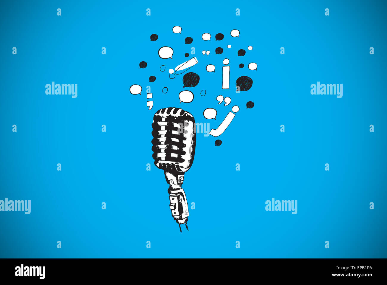 Composite image of microphone and letters doodle Stock Photo - Alamy