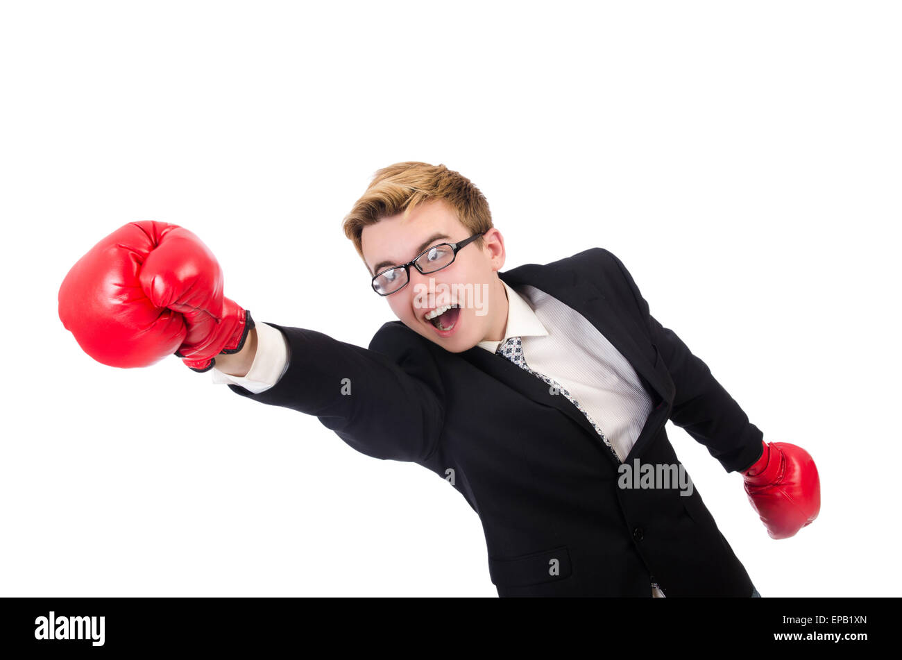 Young businessman boxer isolated on white Stock Photo - Alamy