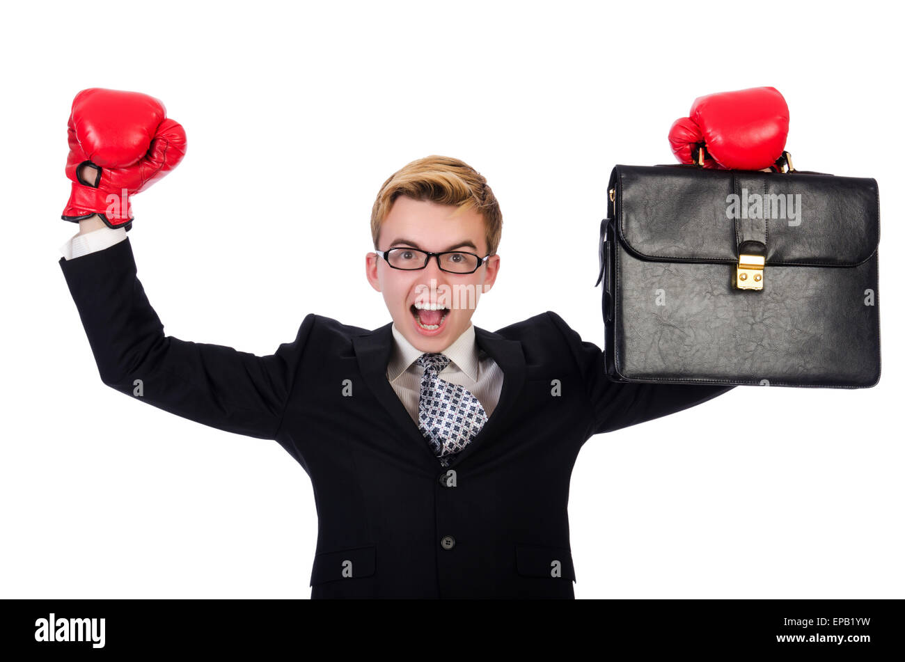 Young businessman boxer isolated on white Stock Photo - Alamy