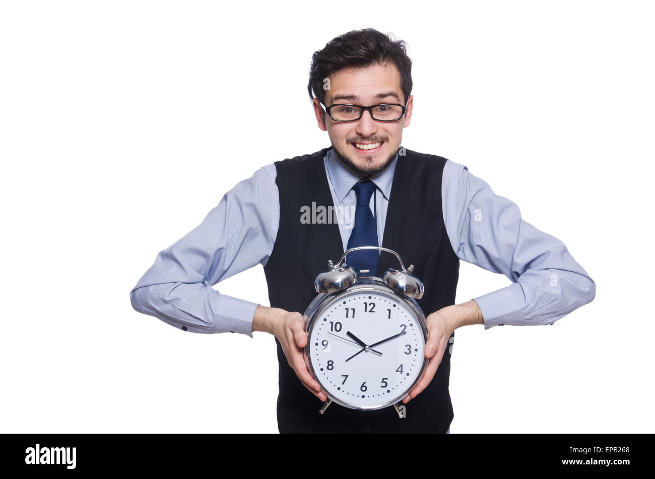 Businessman with clock isolated on white Stock Photo - Alamy